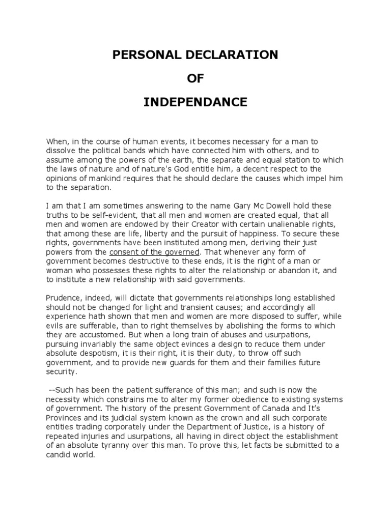 My Declaration of Independence | PDF | Common Law | Royal Assent
