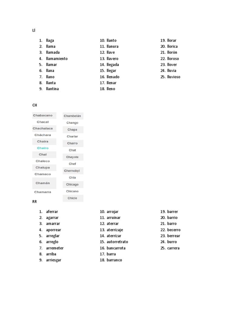 25 Palabras LL RR CH | PDF | Ajedrez | Deportes
