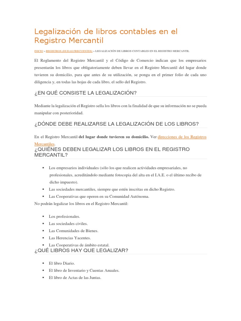 Legalización de Libros Contables en El Registro Mercantil | PDF | Gobierno | Business