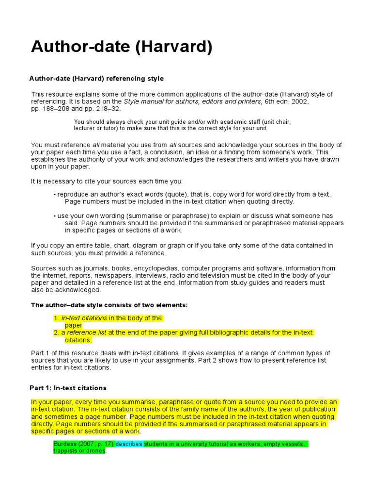 Author-Date (Harvard) Referencing Style | PDF | Citation | Communication