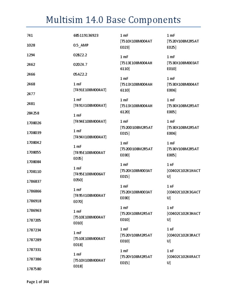 Multisim 14.0 Component List | PDF