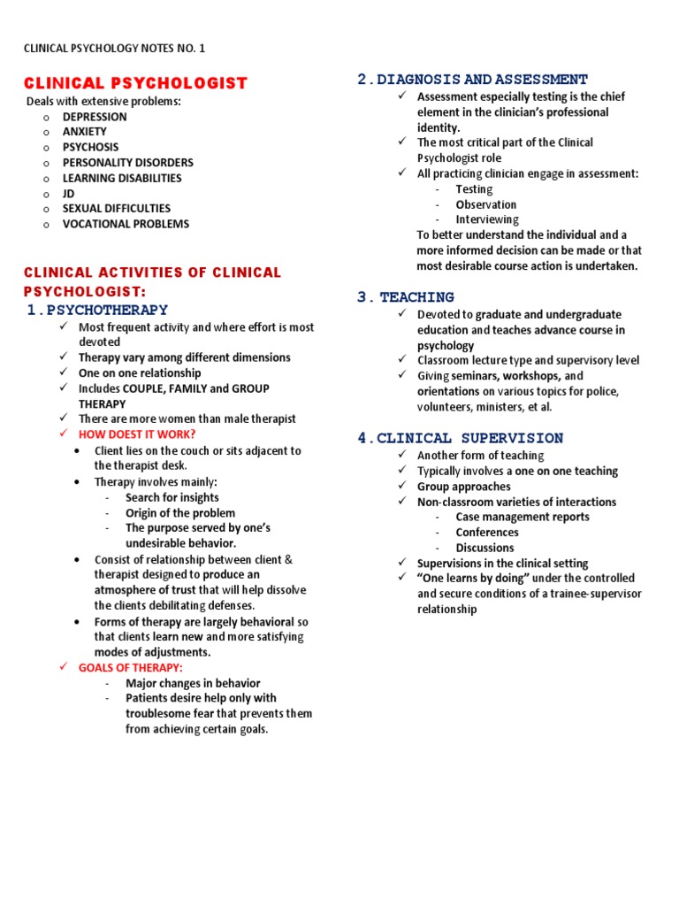 Clinical Psychology Notes No. 1 | PDF | Clinical Psychology | Psychotherapy