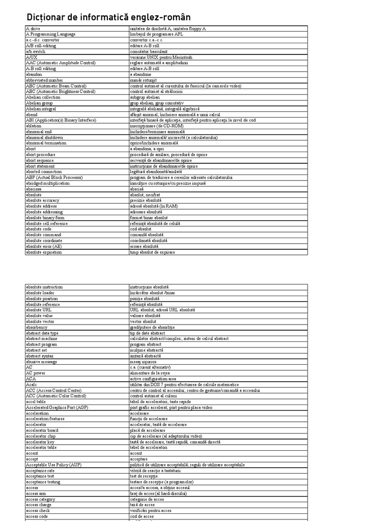 Dictionar de a Englez - Roman