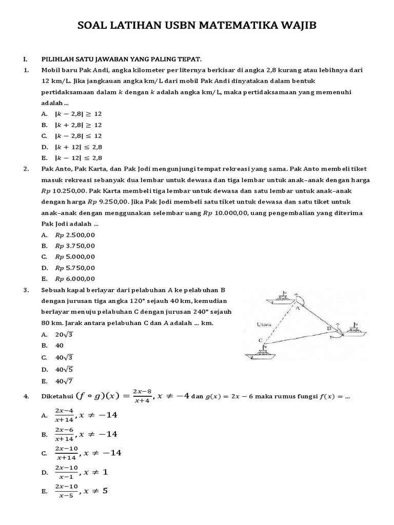 Soal Latihan Usbn Matematika Wajib 2018-2019 (A) | PDF