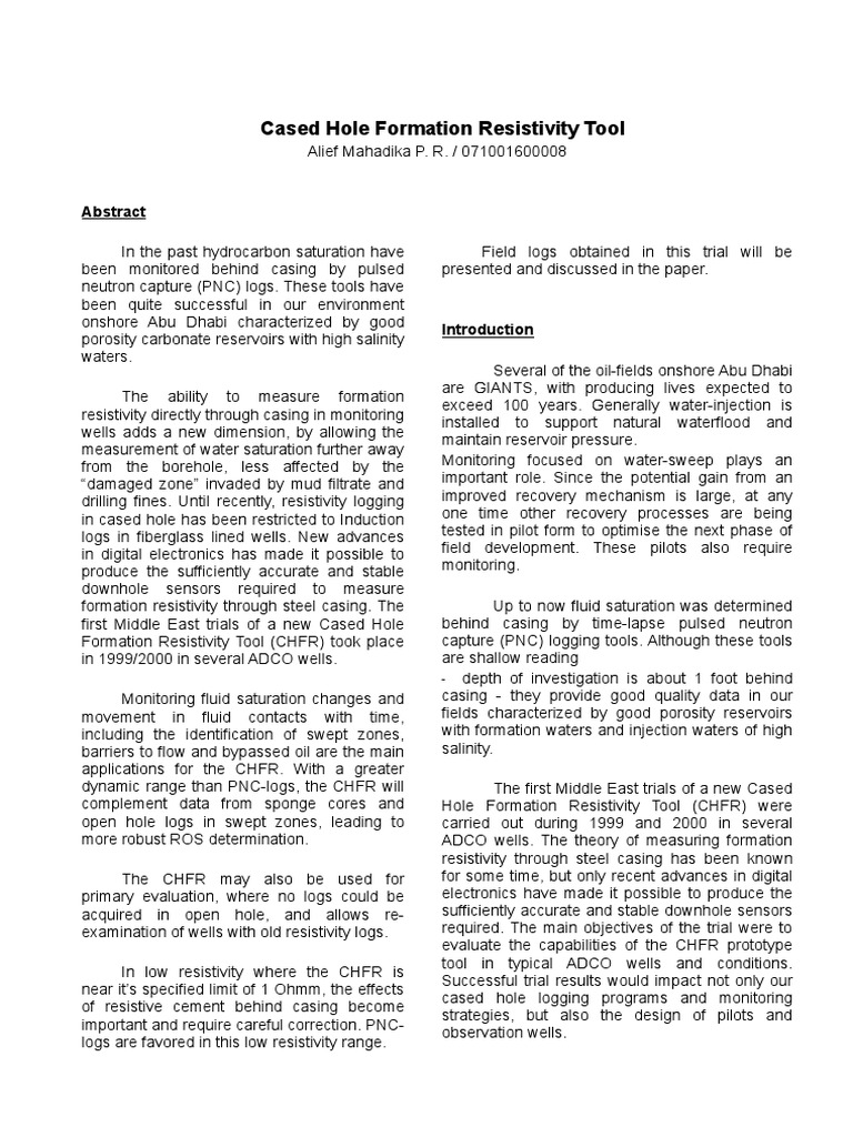 Cased Hole Formation Resistivity Tool | PDF | Oil Well | Casing (Borehole)