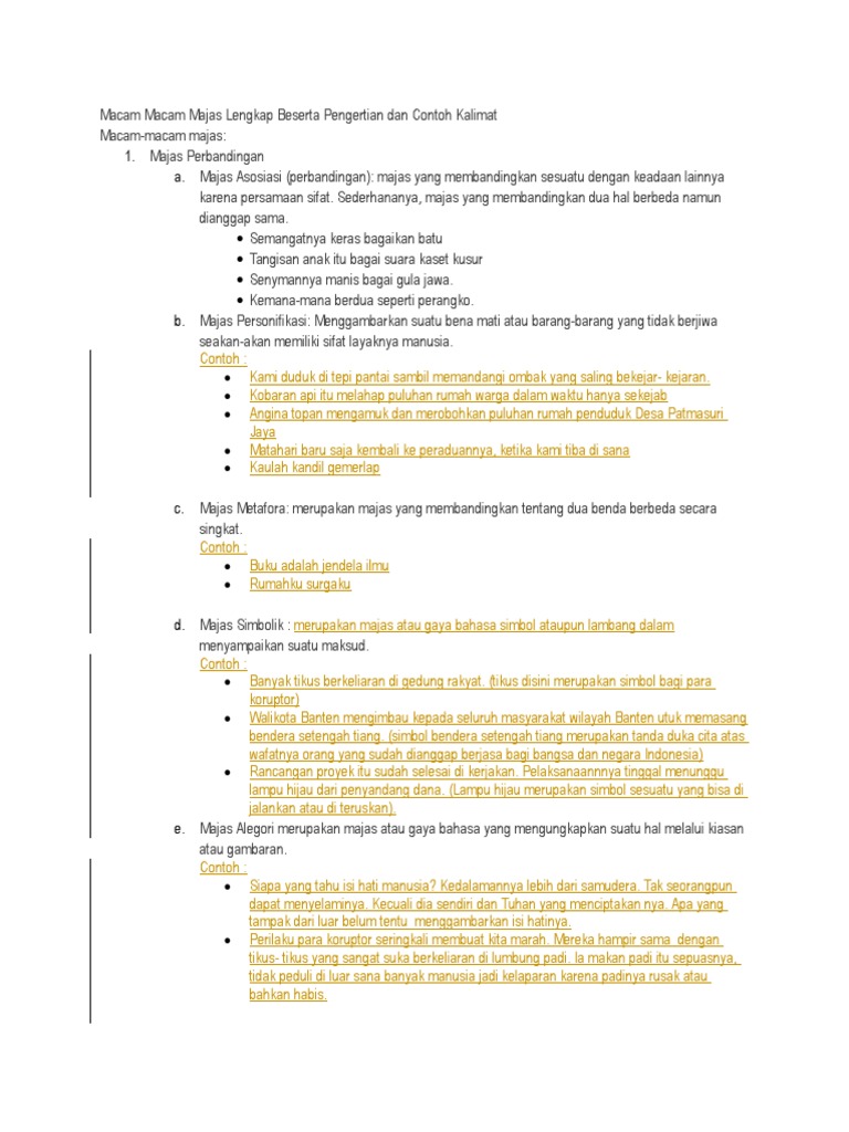 Macam Macam Majas Lengkap Beserta Pengertian Dan Contoh Kalimat | PDF