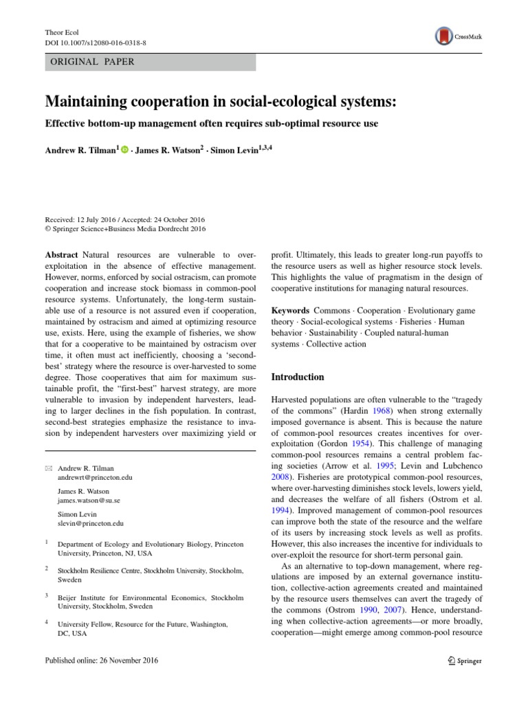 (Andrew Tilman & Simon Levin, 2017) Mantaining The Cooperation in ...