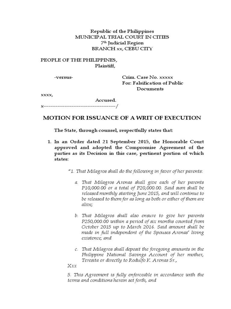 Motion For Execution | PDF | Affidavit | Judiciaries