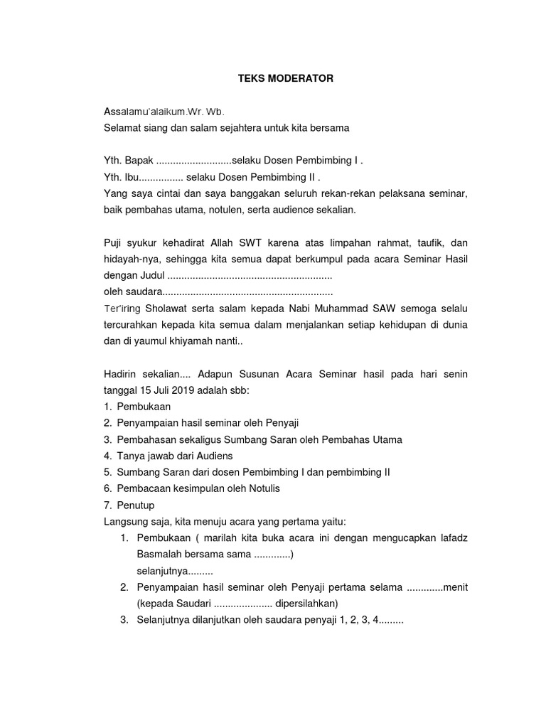 Teks Moderator Seminar Proposal | PDF