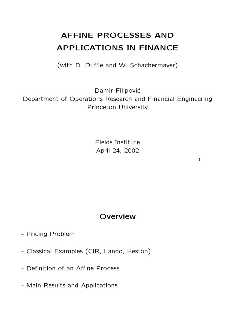 Finance Applications of Affine Processes | PDF | Markov Chain | Option (Finance)