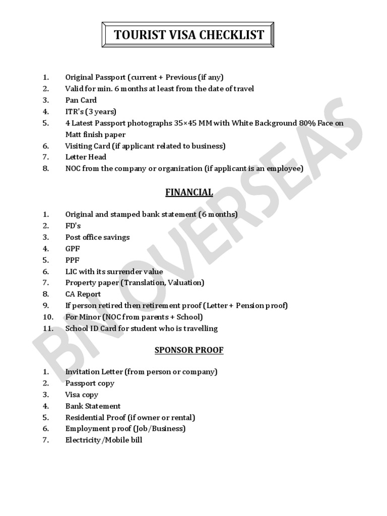 Tourist Visa Checklist | PDF