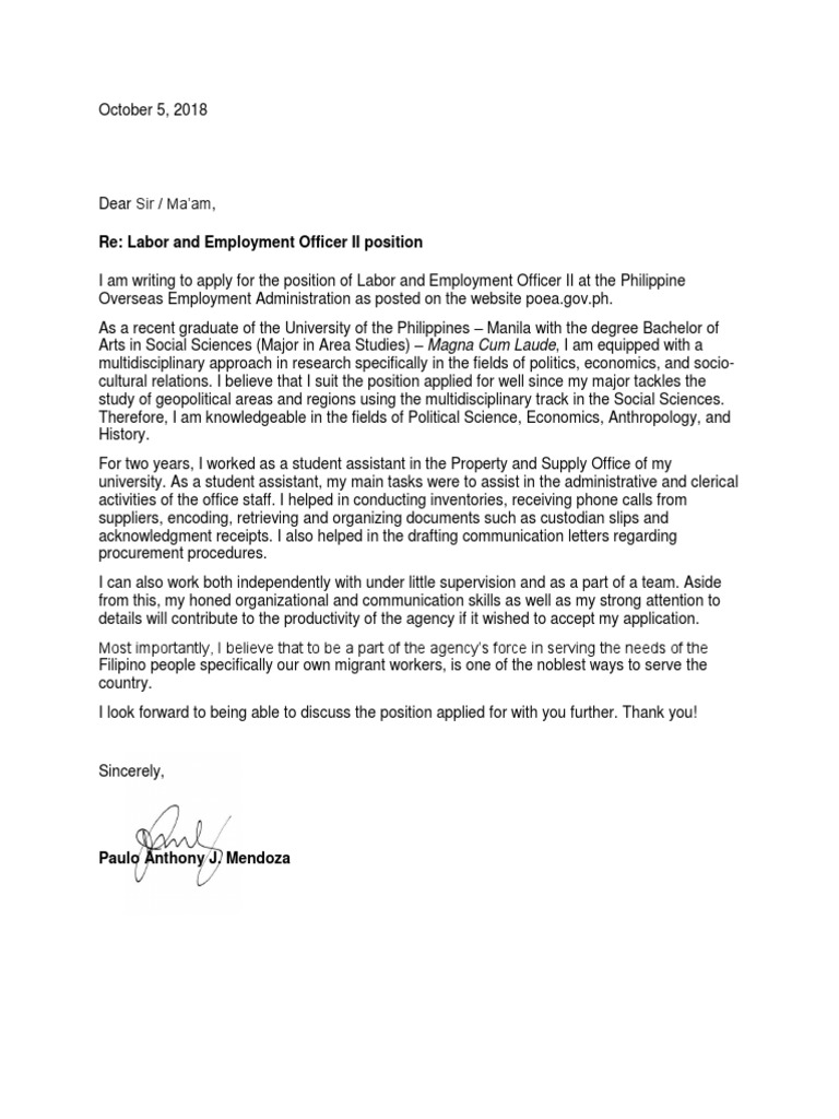 POEA Application Letter Revised | PDF