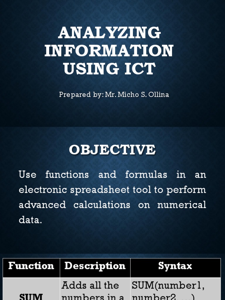 Analyzing Information Using ICT-EPP 6 | PDF | Spreadsheet | Function (Mathematics)
