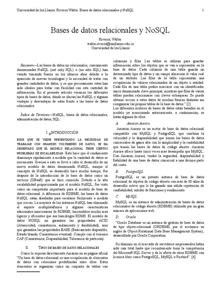 NoSQL Vs Relacional | PDF | No Sql | Mongo Db