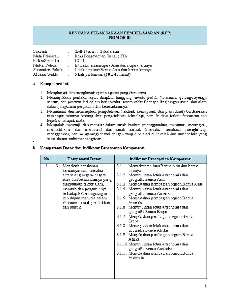 05 RPP 01 Ips 9 Kurtilas 2018-2019 (Anwark) | PDF