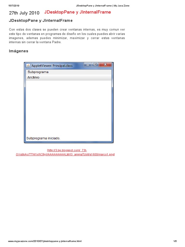 JDesktopPane y JInternalFrame | PDF | Java (lenguaje de programación) | Plataformas de computación