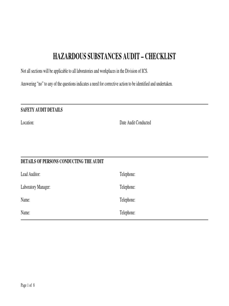 Hazardous Substances Audit - Checklist | PDF | Dangerous Goods ...