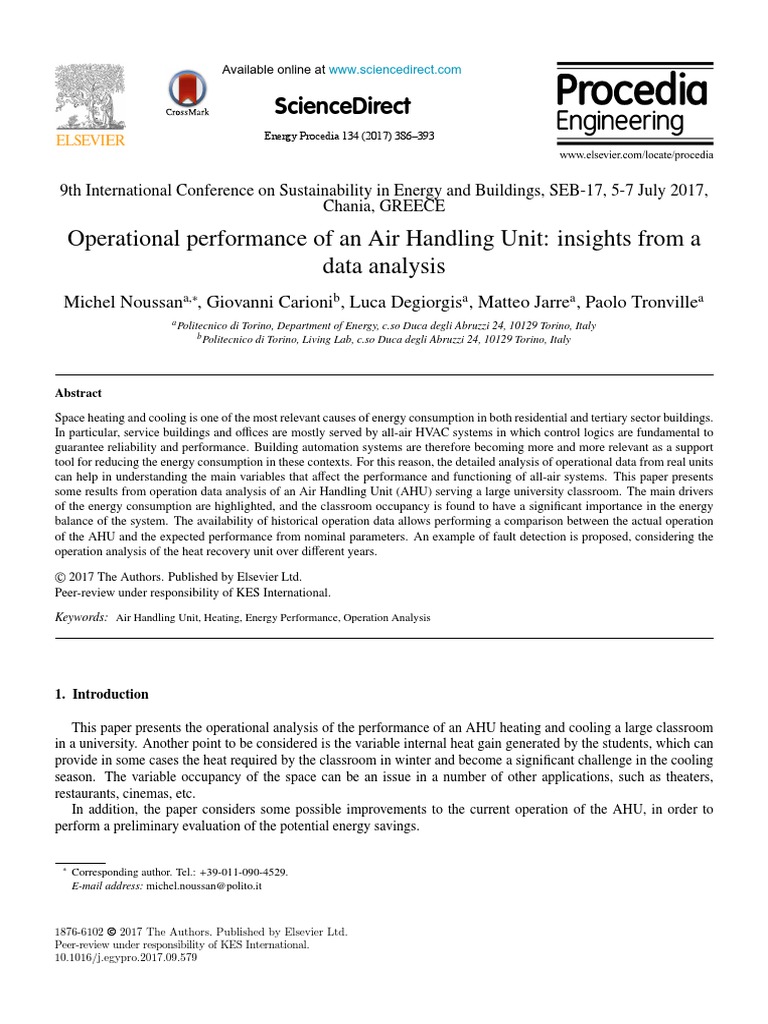 Operational Performance of An Air Handling Unit: Insights From A Data ...