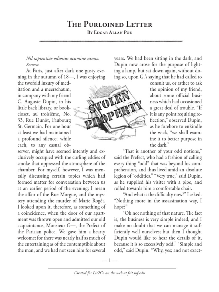 The Works of Edgar Allan Poe 081 The Purloined Letter PDF | PDF | C ...