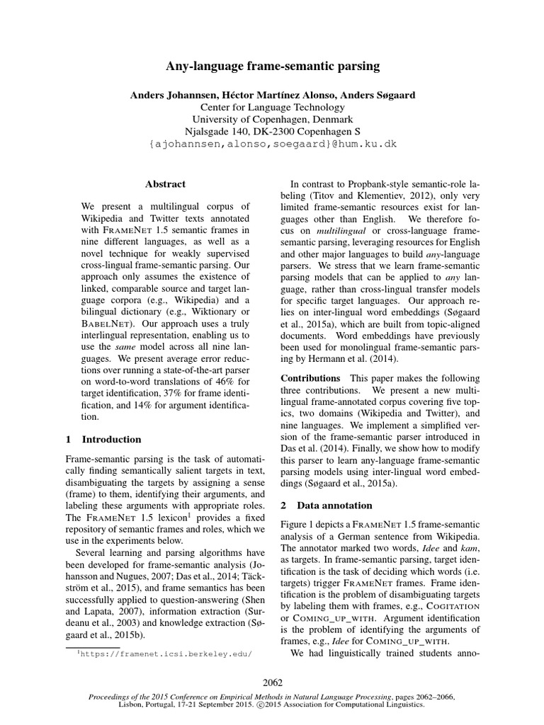 Any-Language Frame-Semantic Parsing | PDF | Parsing | Part Of Speech