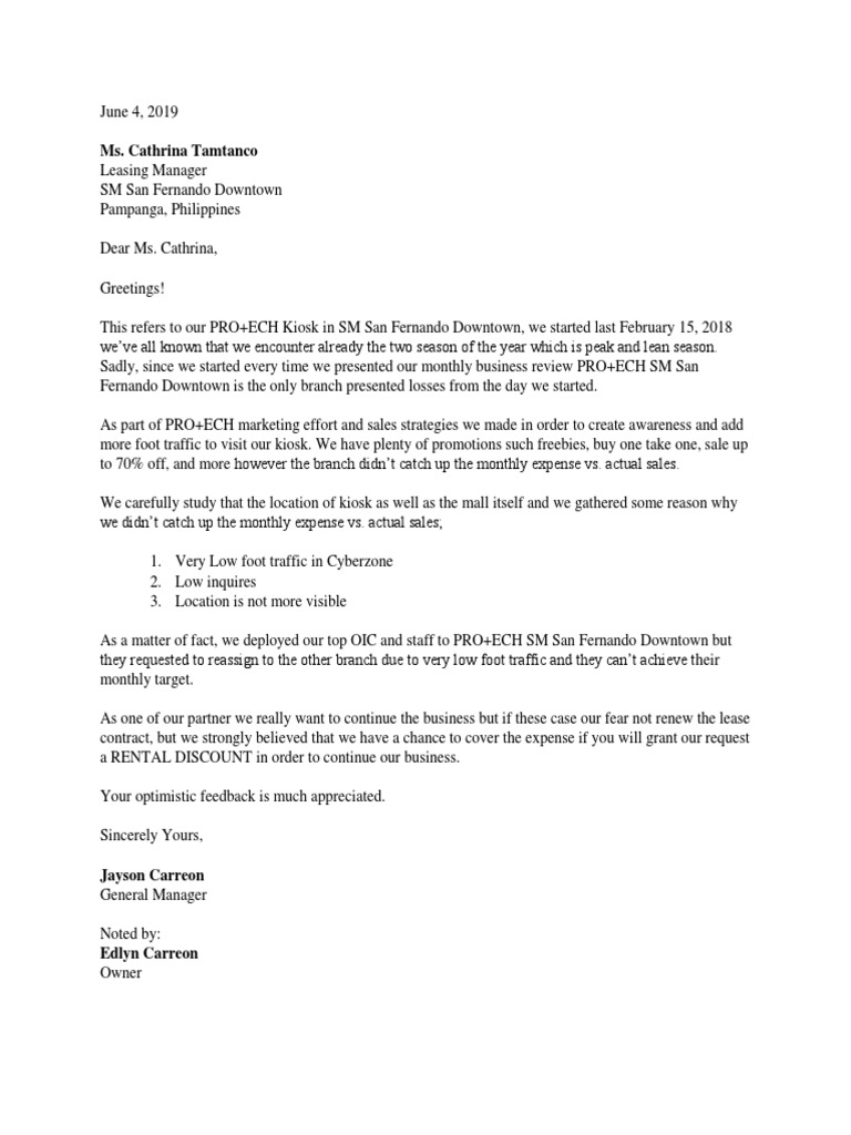 Request for Rental Discount at SM San Fernando | PDF | Law