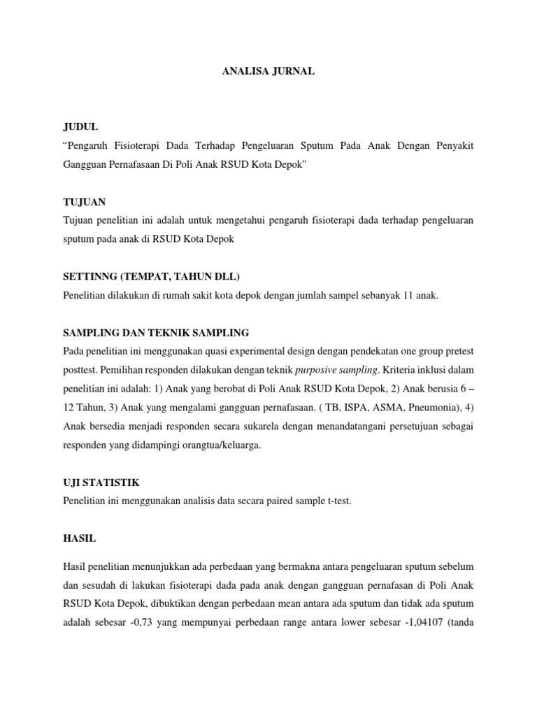 ANALISA JURNAL Fisioterapi Dada | PDF