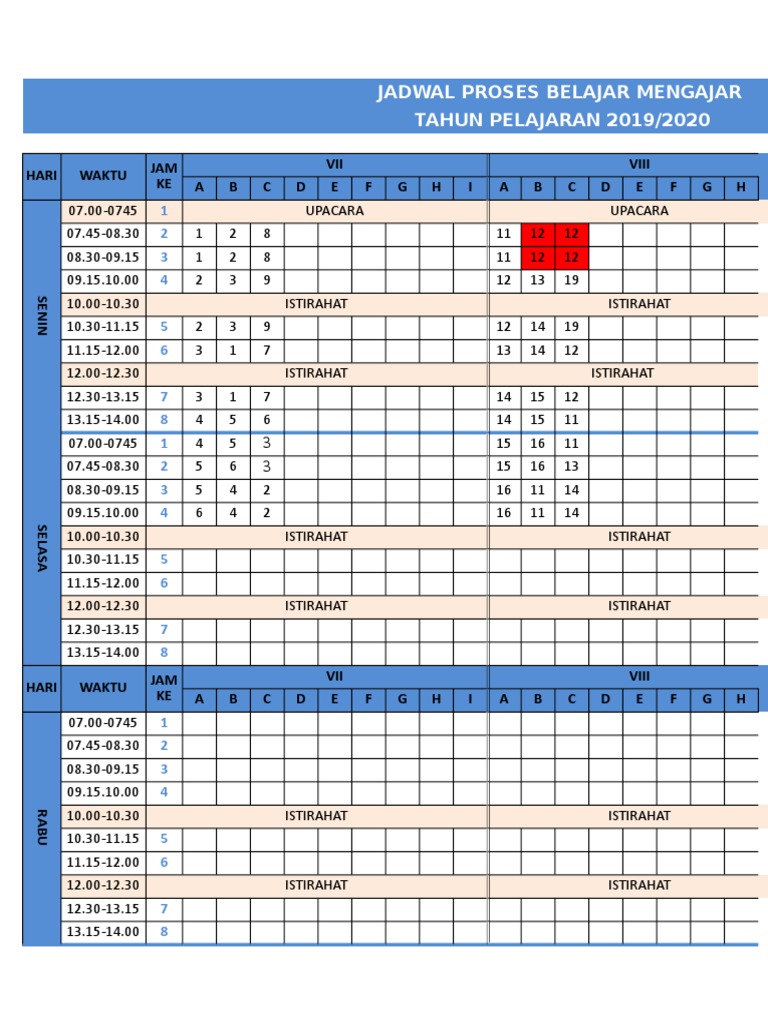 Jadwal Pelajaran SMP | PDF
