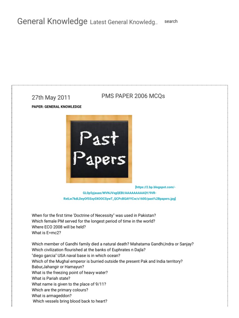 General Knowledge - PMS PAPER 2006 MCQs | PDF | Pakistan