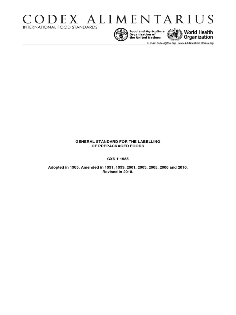 General Standard For The Labelling of Prepackaged Food | PDF | Shelf ...