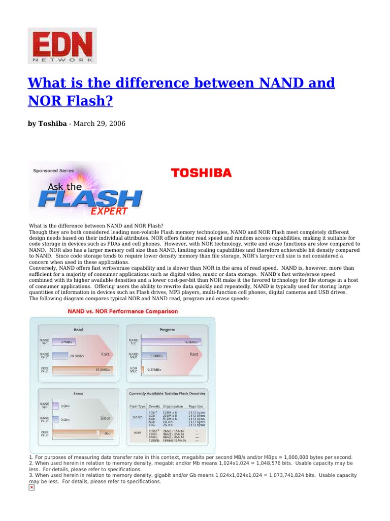 Difference between NAND and NOR Flash memory | PDF | Flash Memory | Usb ...