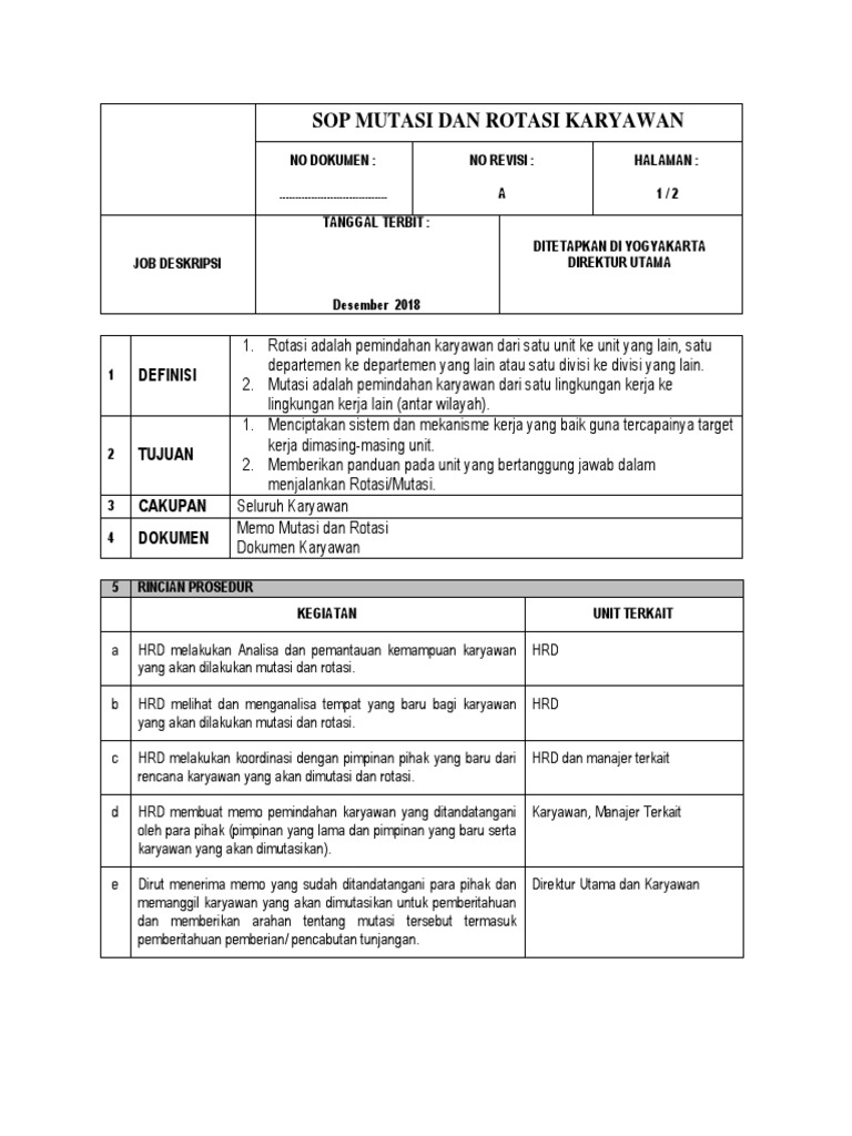 SOP Mutasi Dan Rotasi Karyawan | PDF