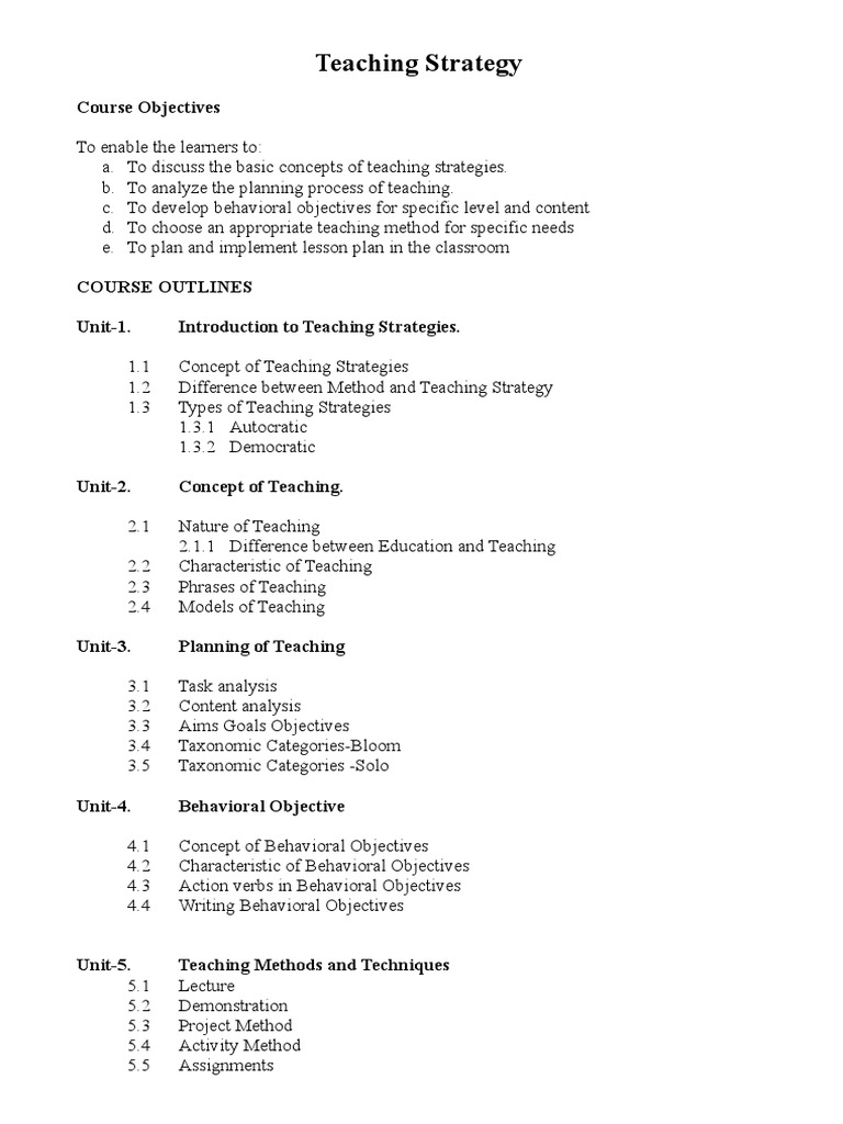 Teaching Strategy | PDF | Teaching Method | Lesson Plan