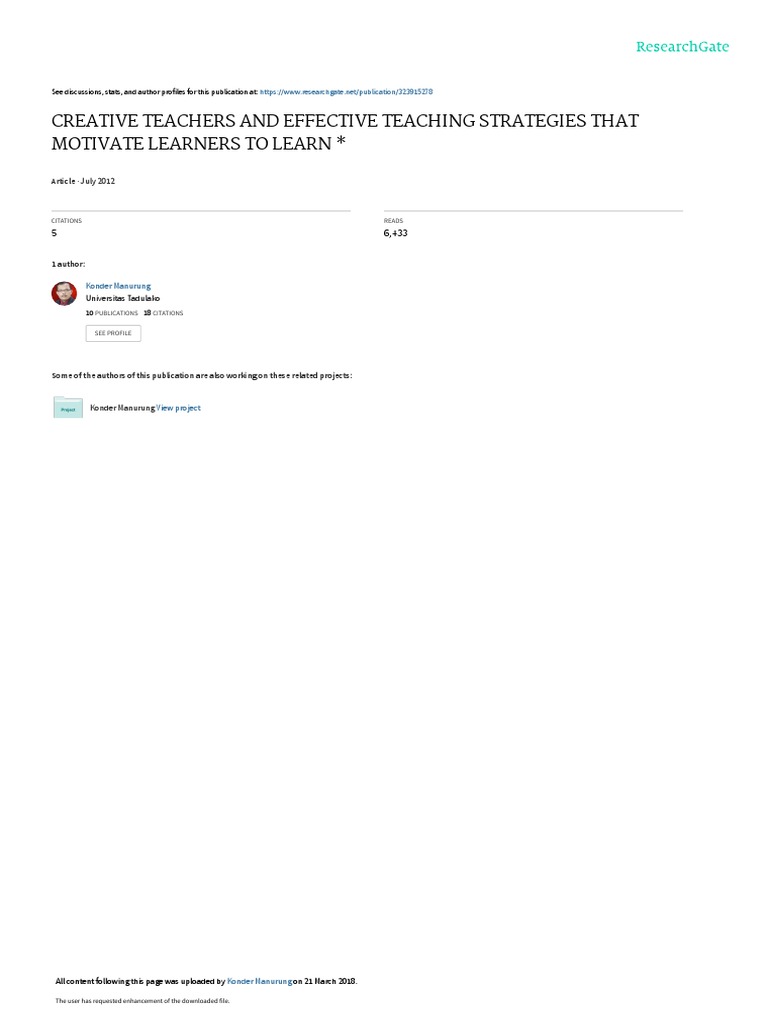 Creative Teaching Strategies for Learner Motivation | PDF | Learning ...