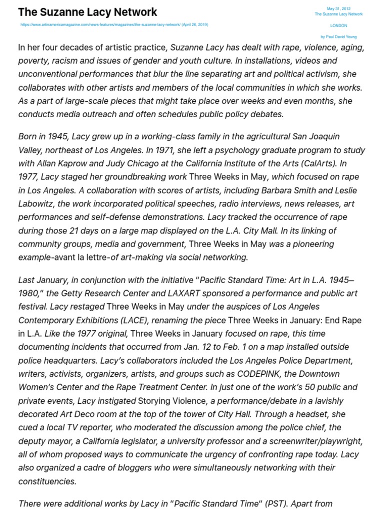 The Suzanne Lacy Network - Art in America | PDF