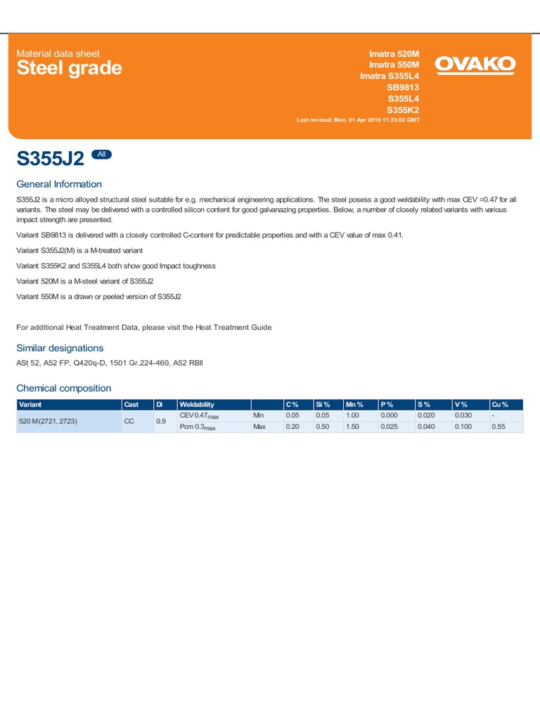 Steel Grade: Material Data Sheet | PDF | Strength Of Materials | Heat ...