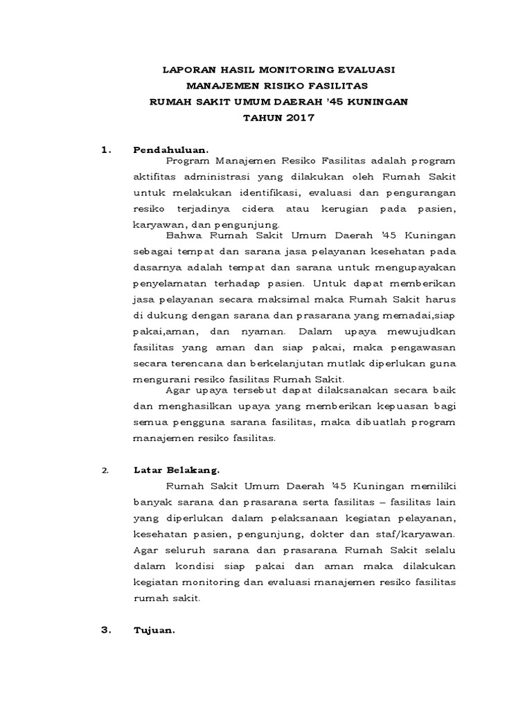 Laporan Hasil Monev Manajemen Resiko Fasilitas Fix | PDF