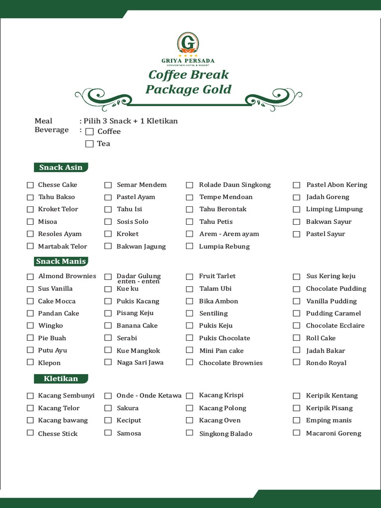 Coffee Break Menu Options | PDF