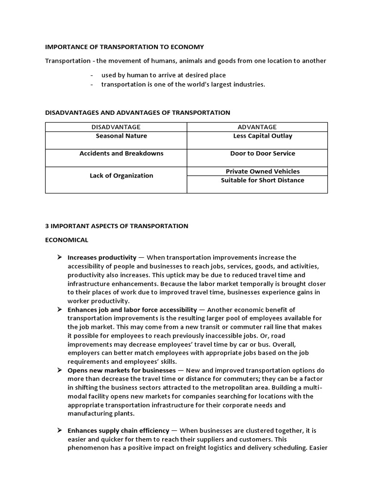 Economic and Social Importance of Transportation | PDF | Transport ...