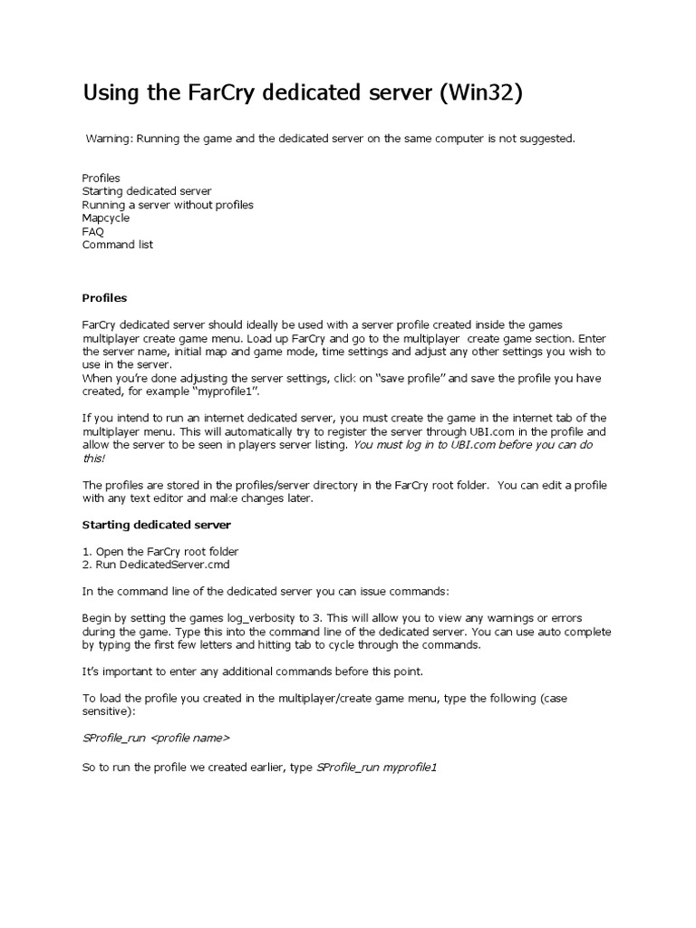 FarCry Dedicated Server Setup Guide | PDF | Port (Computer Networking) | Computer Network