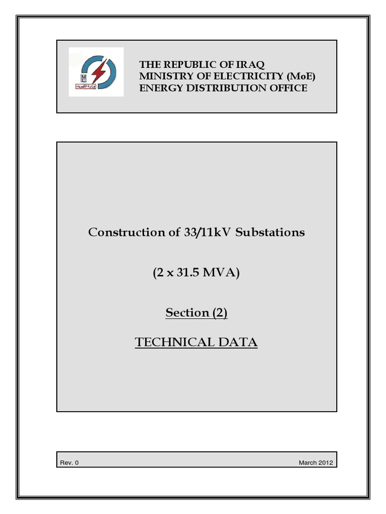 Technical Data Sheet (33-11kV Substation Construction) - Rev.0 | PDF | Transformer | Electrical ...