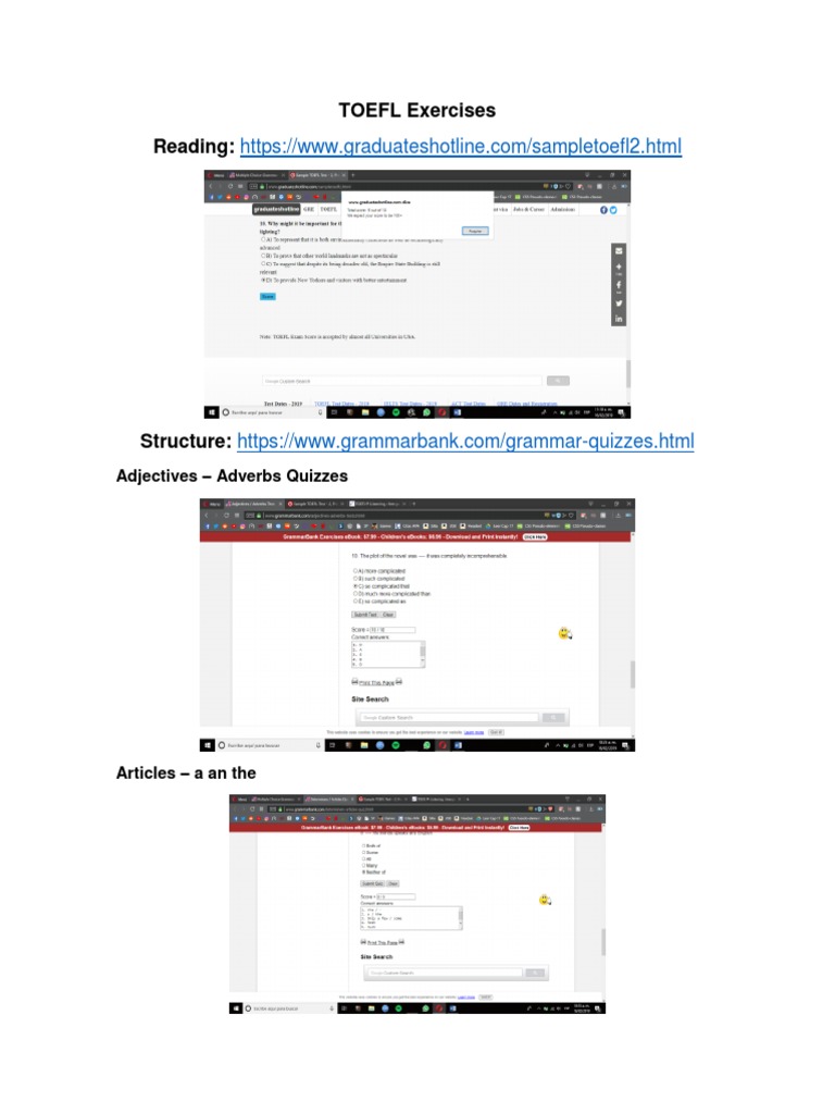 TOEFL Reading Practice Exercises | PDF | Language Arts & Discipline
