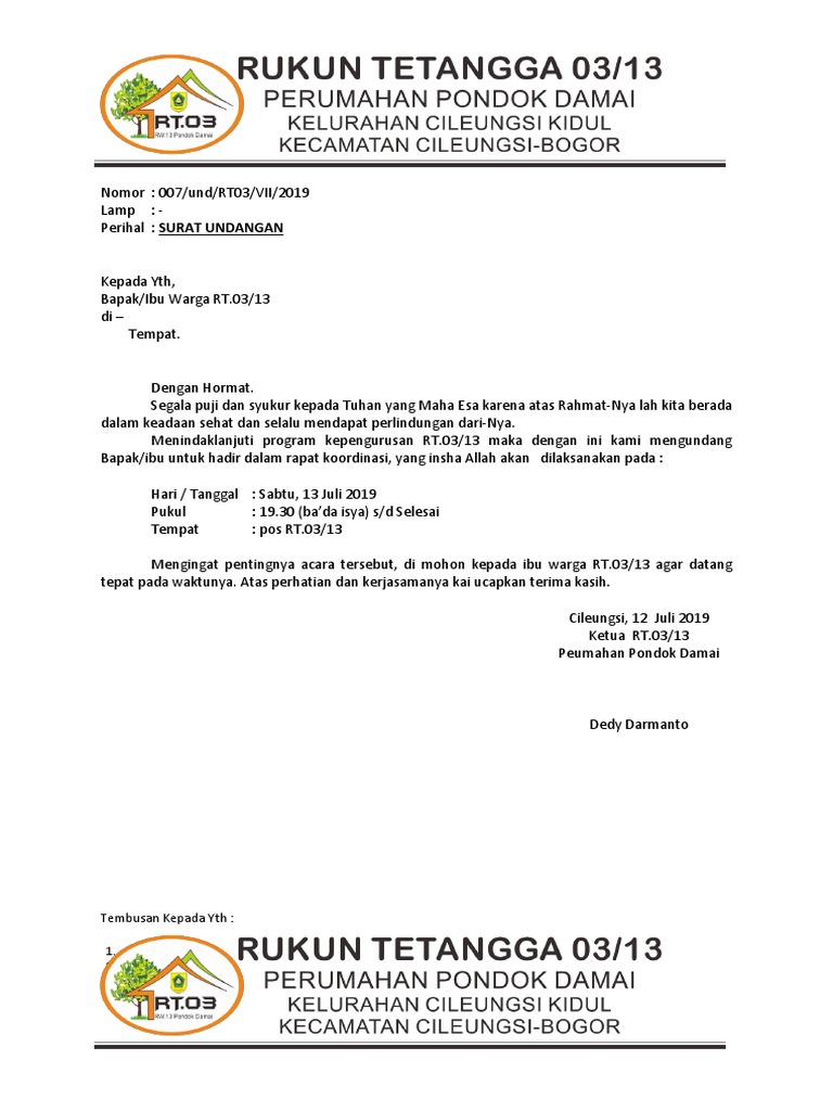 Surat Undangan RT | PDF