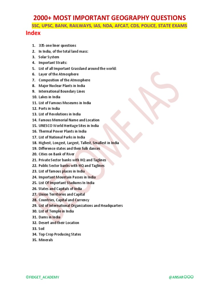 2000+ Geography One Liner Questions | PDF | Planets | Planetary Science