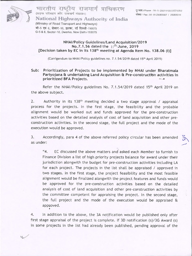 NHAI Policy Circular Dated 11th June 2019 | PDF
