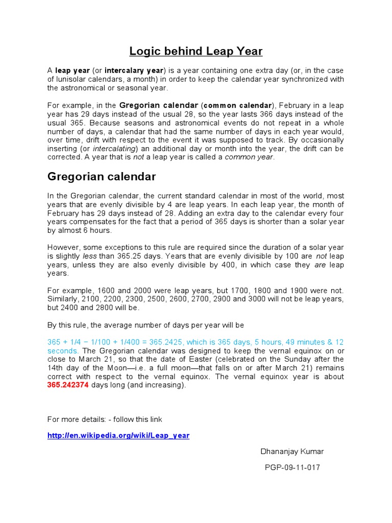 Understanding Leap Year Logic | PDF | Science & Mathematics