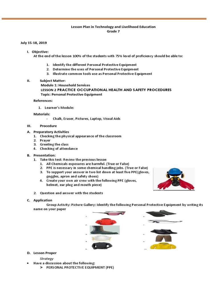 LP in TLE 7 | PDF | Personal Protective Equipment | Lesson Plan