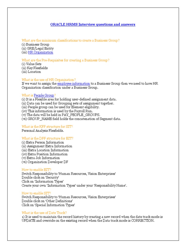 ORACLE HRMS Interview Questions and Answers | PDF | Payroll Tax ...