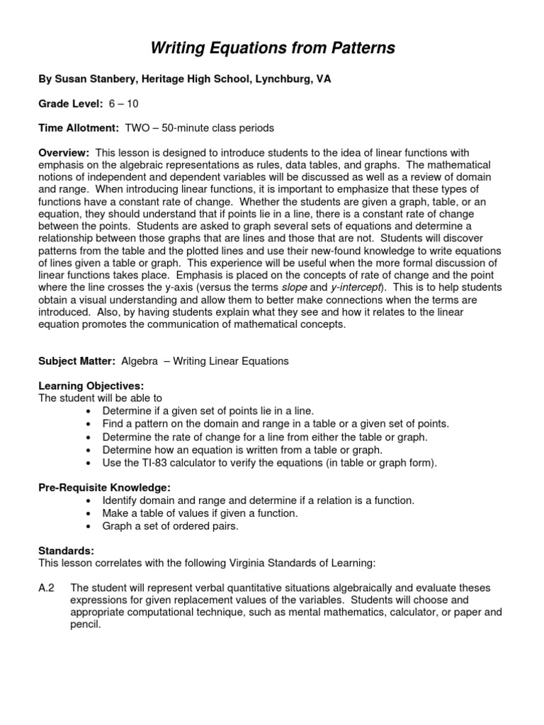 Writing Equations From Patterns | PDF | Derivative | Function (Mathematics)