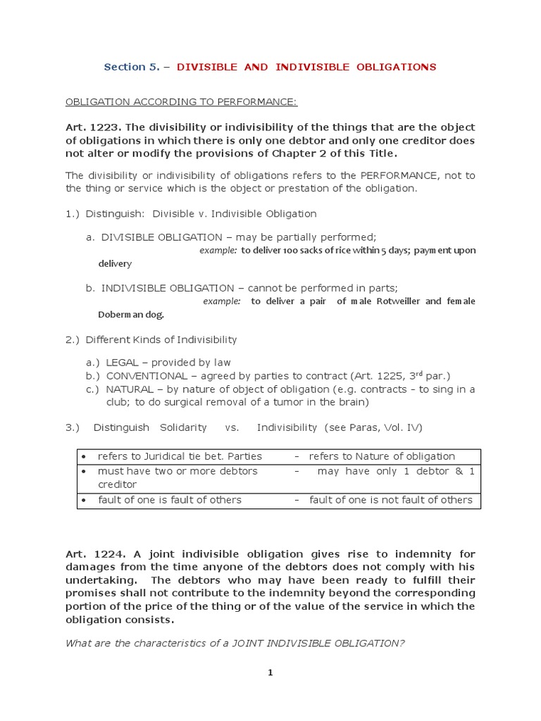 Section 5.: Divisible and Indivisible Obligations | PDF | Debtor | Debt
