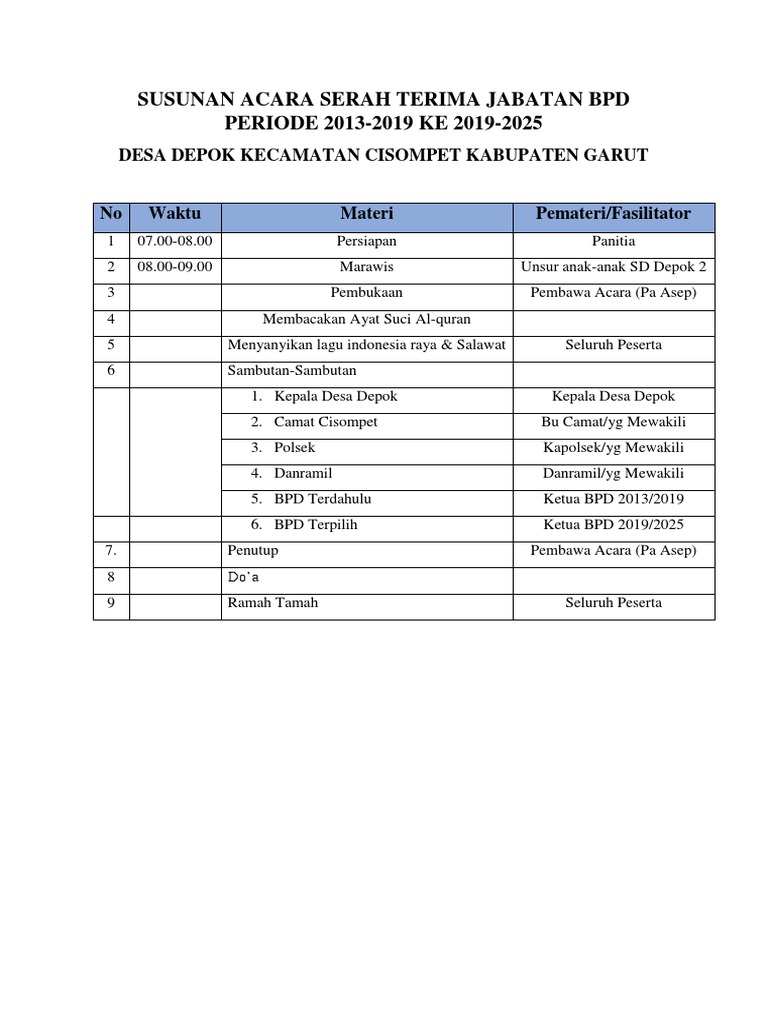 Contoh Susunan Acara Serah Terima Jabatan Berbagai Contoh - Riset